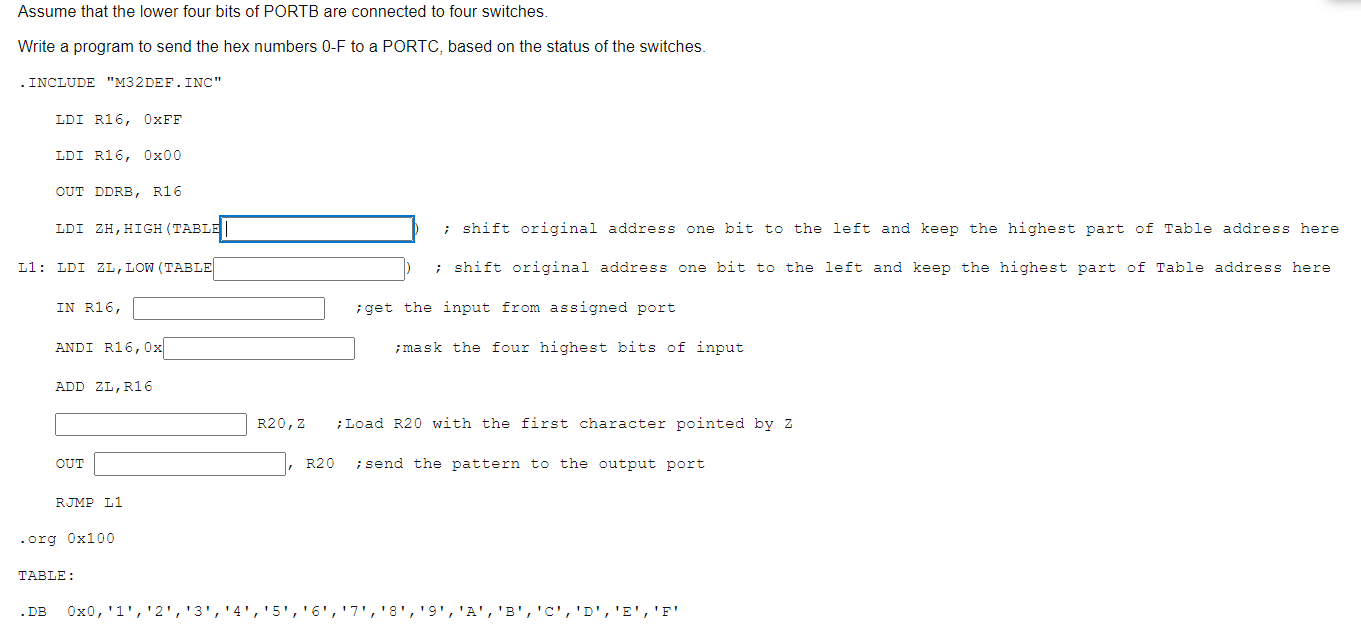 Assume that the lower four bits of PORTB are | Chegg.com