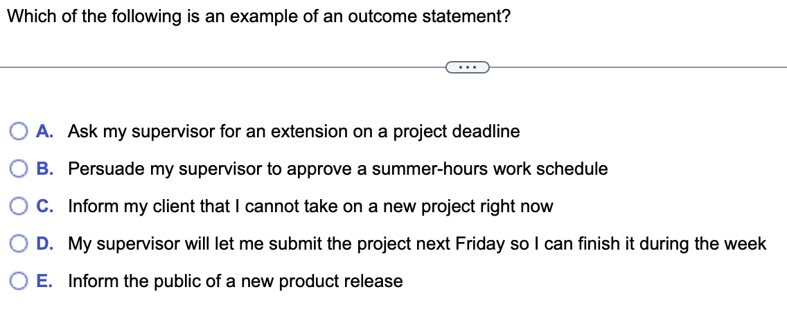 Solved Which of the following is an example of an outcome | Chegg.com