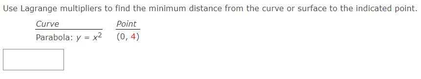 Solved Use Lagrange multipliers to find the minimum distance | Chegg.com