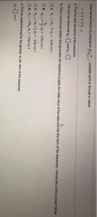 Solved Given several terms of a sequence (an)%1.complete | Chegg.com