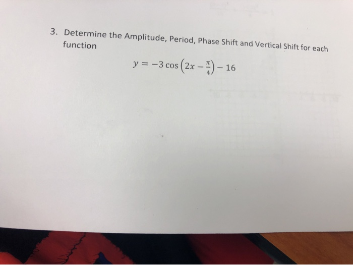 Solved 3. Determine the Amplitude, Period, Phase Shift and | Chegg.com