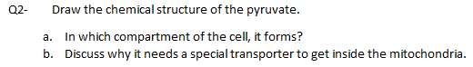 Solved Q2- Draw the chemical structure of the pyruvate. a. | Chegg.com