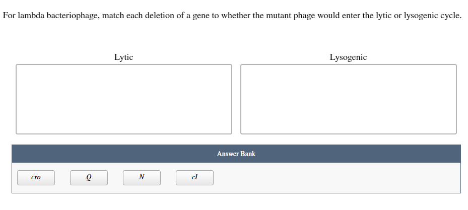 Solved For lambda bacteriophage, match each deletion of a | Chegg.com