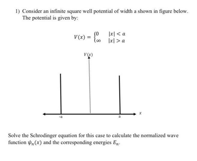 Solved 1) Consider an infinite square well potential of | Chegg.com