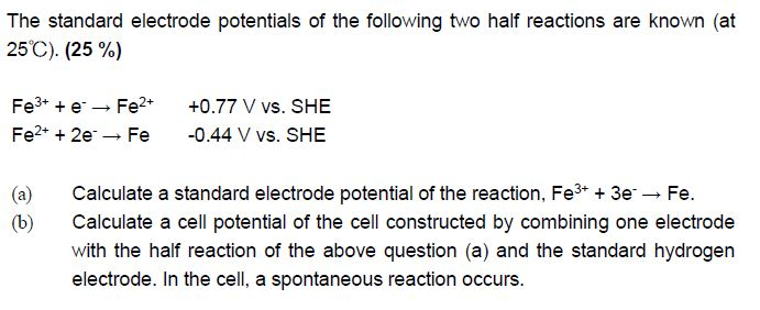 Solved The standard electrode potentials of the following | Chegg.com