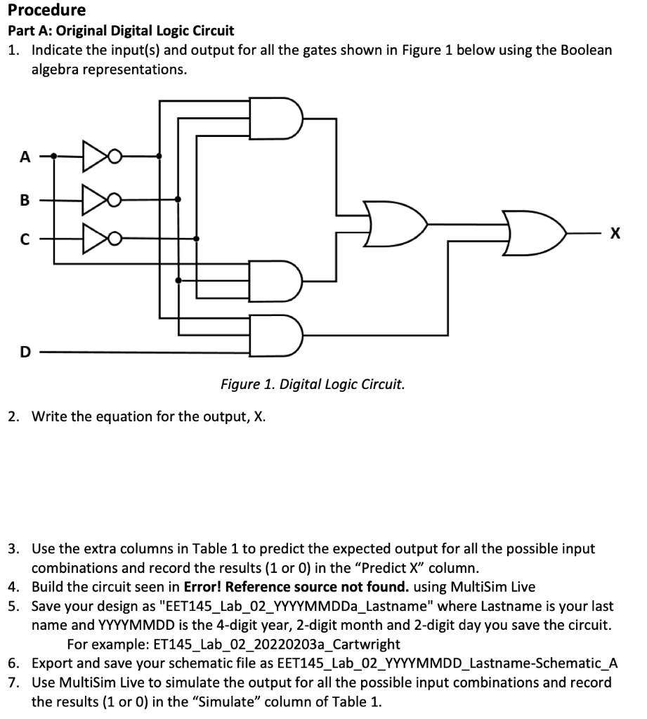Solved Procedure Part A: Original Digital Logic Circuit 1. | Chegg.com