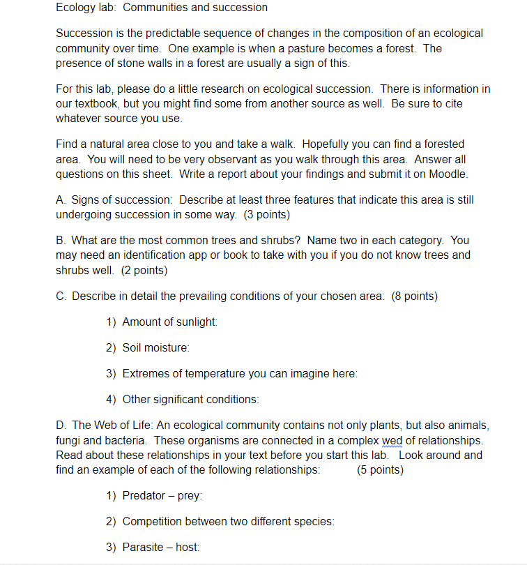 Solved Ecology lab: Communities and succession Succession is | Chegg.com