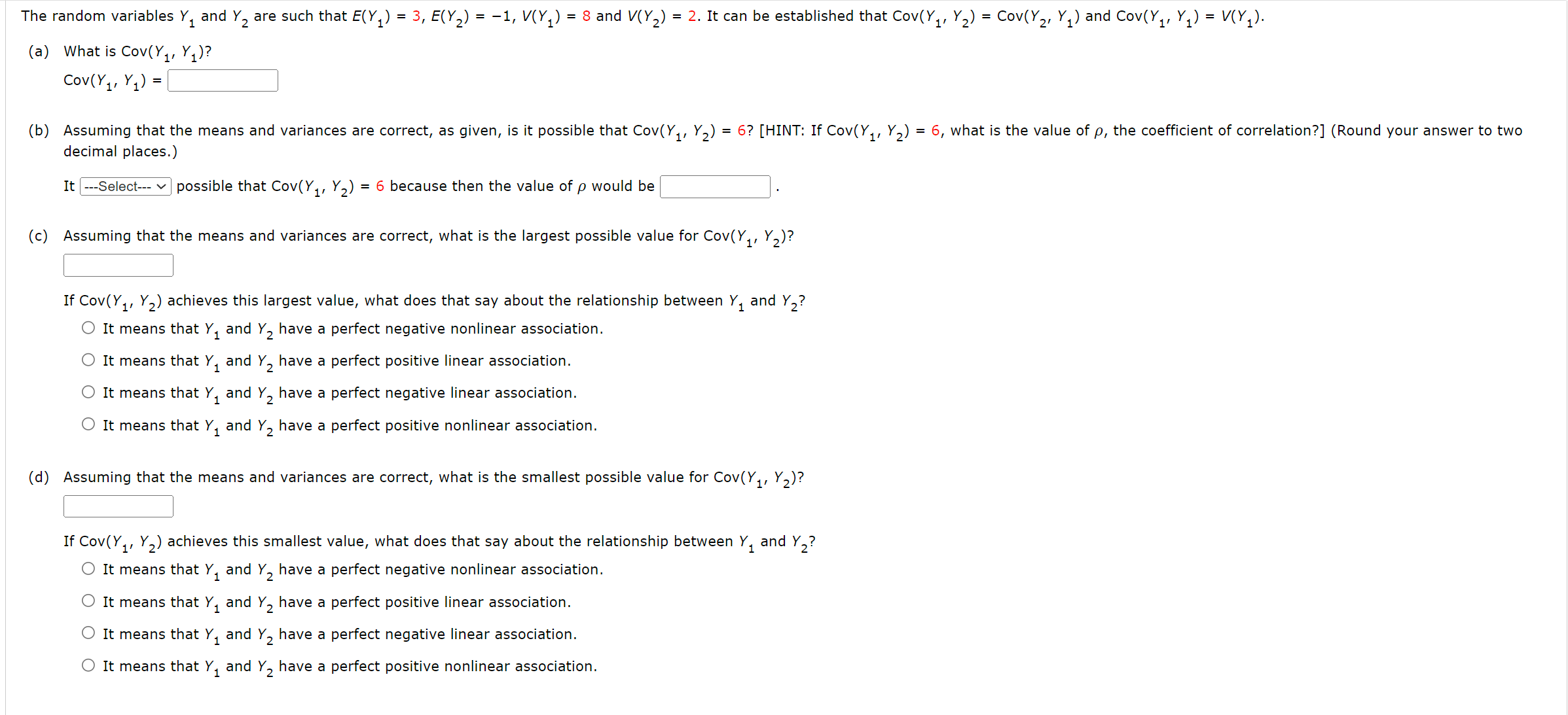 Solved The random variables Y1 and Y2 are such that | Chegg.com