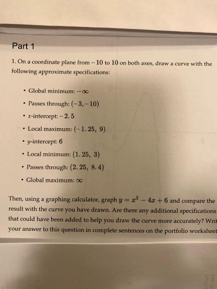 Solved Part 1 1. On a coordinate plane from - 10 to 10 on | Chegg.com