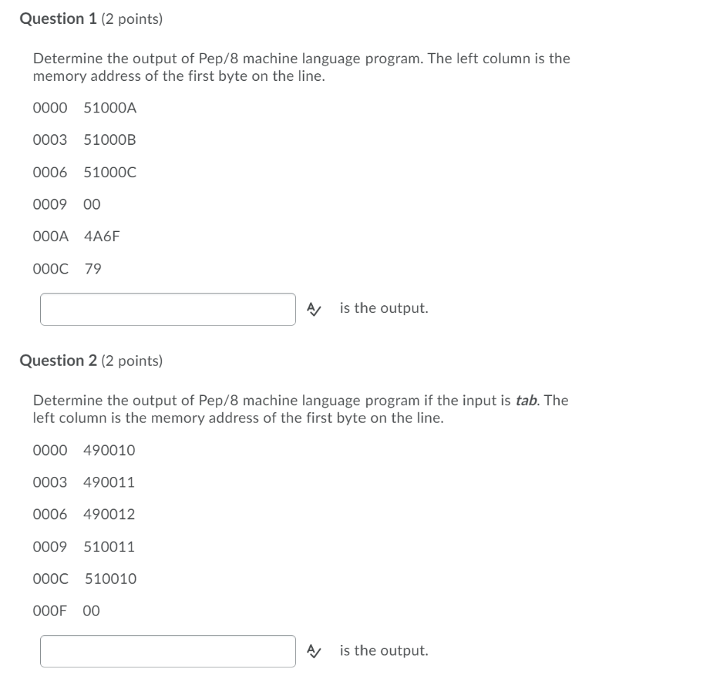 Solved Question 1 (2 points) Determine the output of Pep/8 | Chegg.com