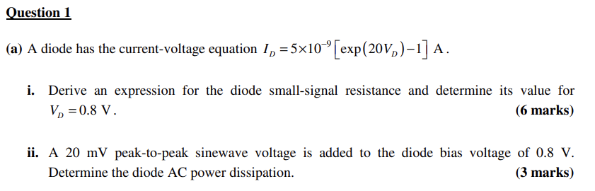 Solved a) A diode has the current-voltage equation | Chegg.com