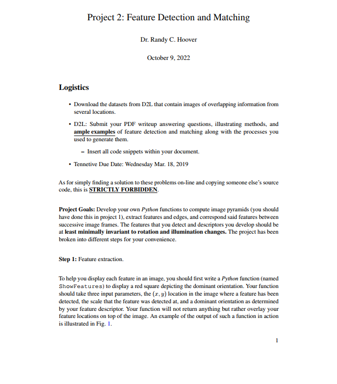 Project 2: Feature Detection and Matching Dr. Randy | Chegg.com