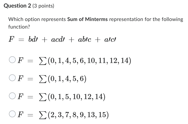 Solved Question 2 (3 ﻿points)Which option represents Sum of | Chegg.com