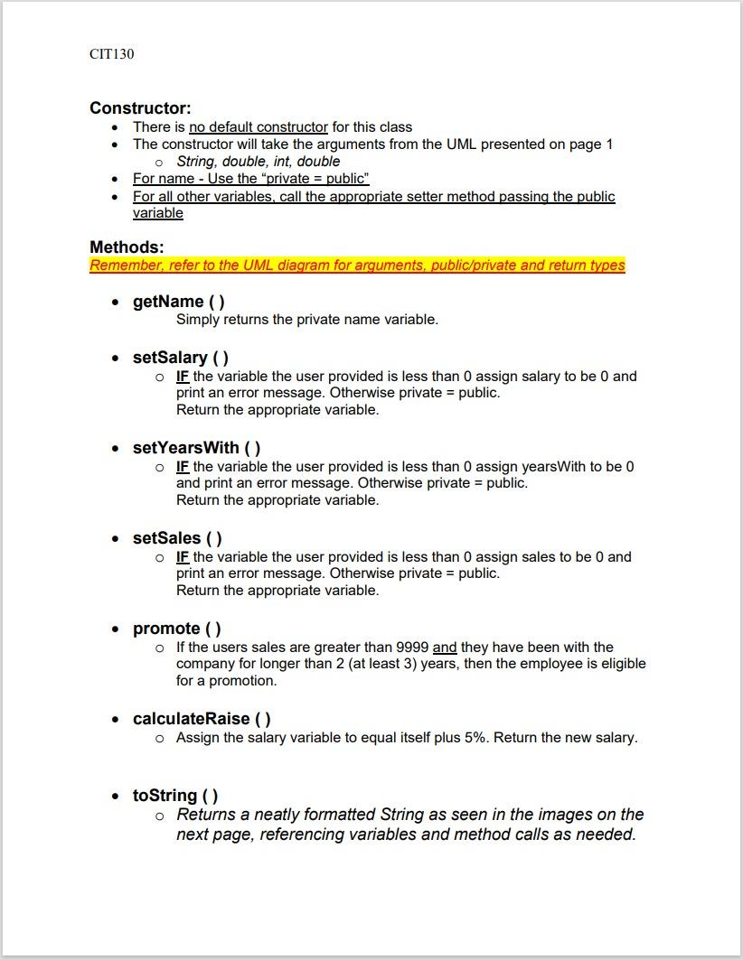 Solved CIT130 Extra Credit OOP Assignment UML Diagrams, | Chegg.com