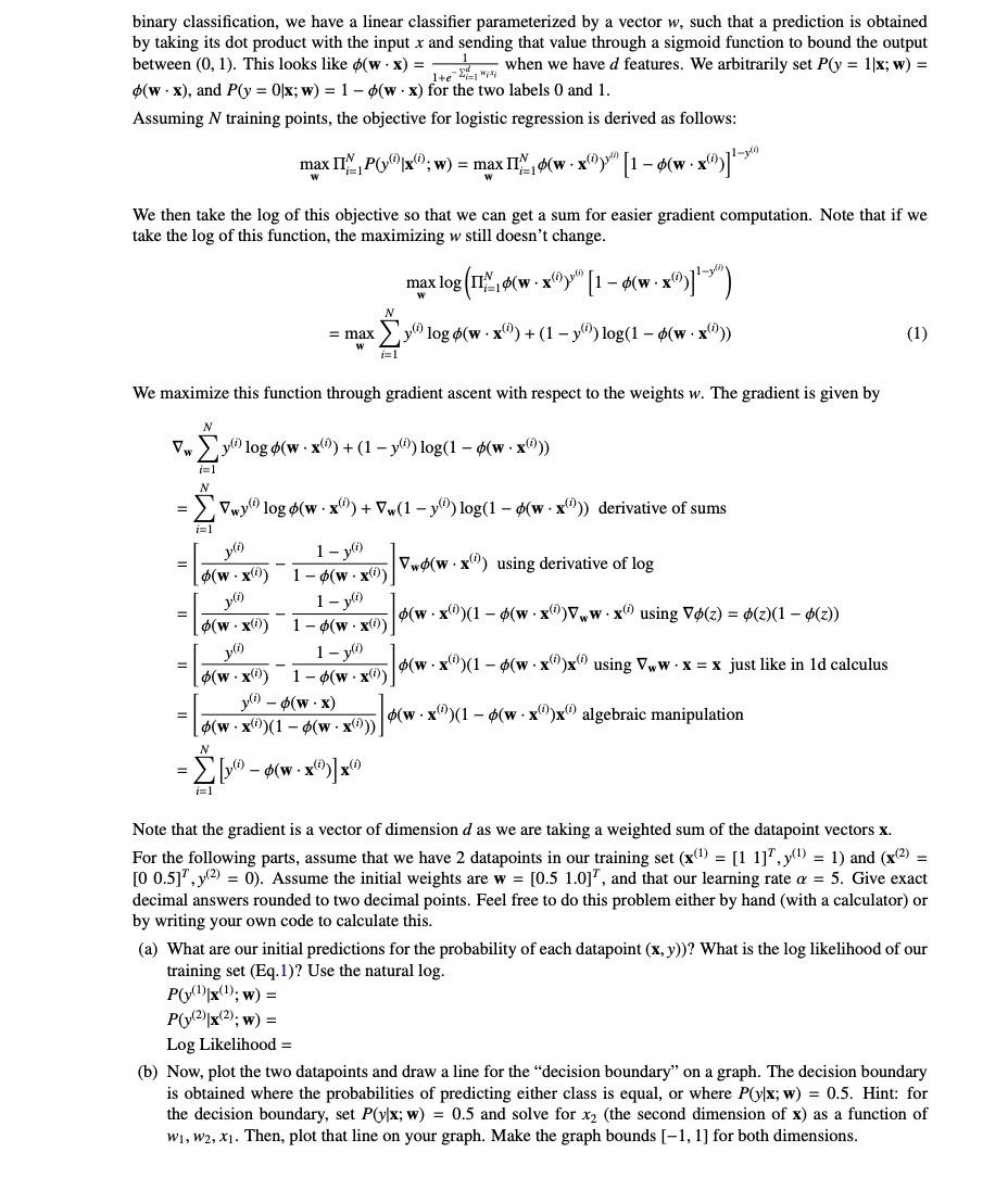 2 Logistic Regression and Machine Learning 1. Maximum | Chegg.com