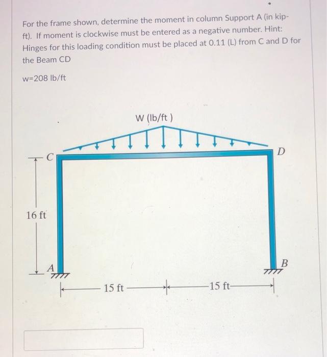 Solved For the frame shown, determine the moment in column | Chegg.com