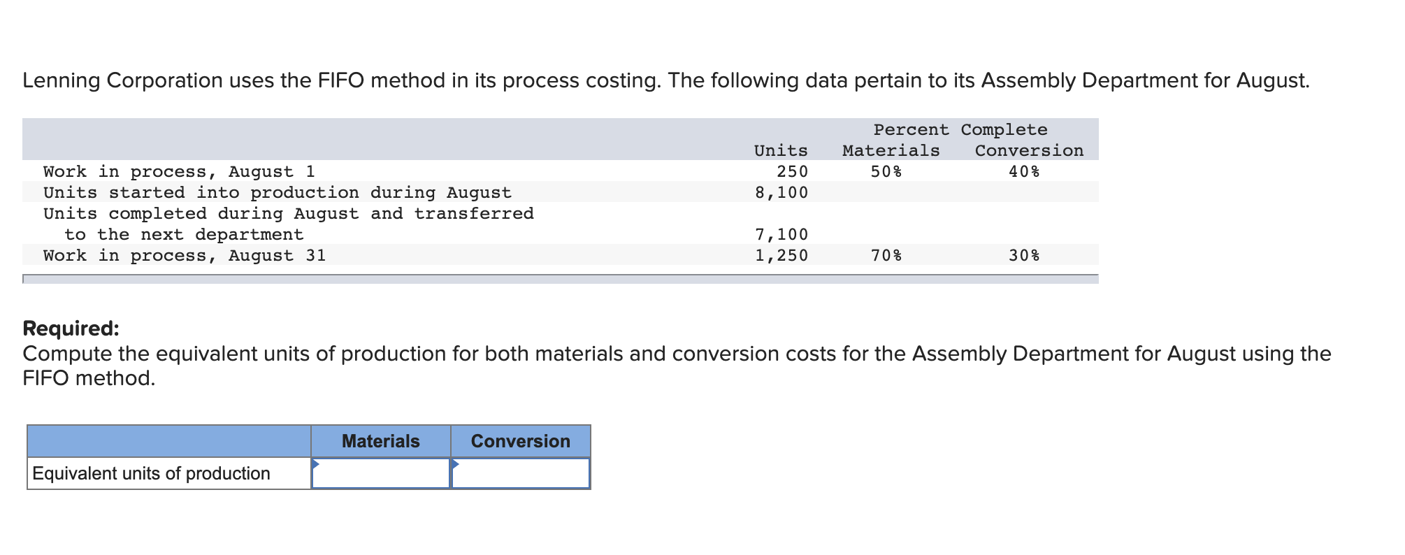 Solved Lenning Corporation uses the FIFO method in its | Chegg.com