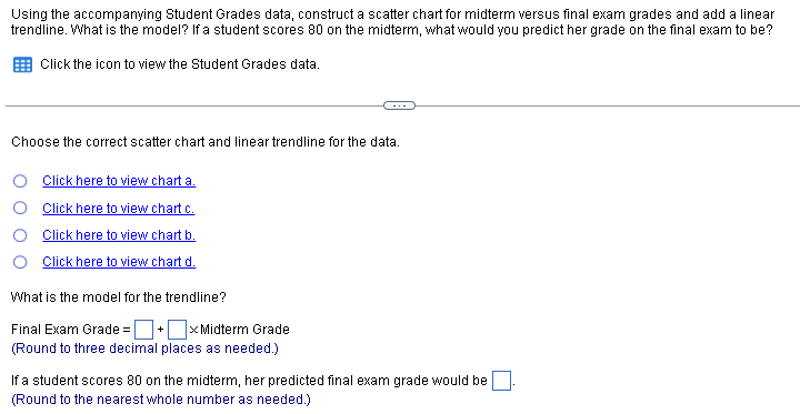 Solved Using the accompanying Student Grades data, construct | Chegg.com