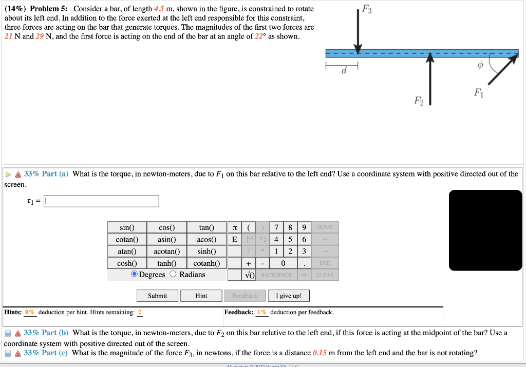 Solved (14\%) Problem 5: Consider a bar, of length 4.5 m, | Chegg.com