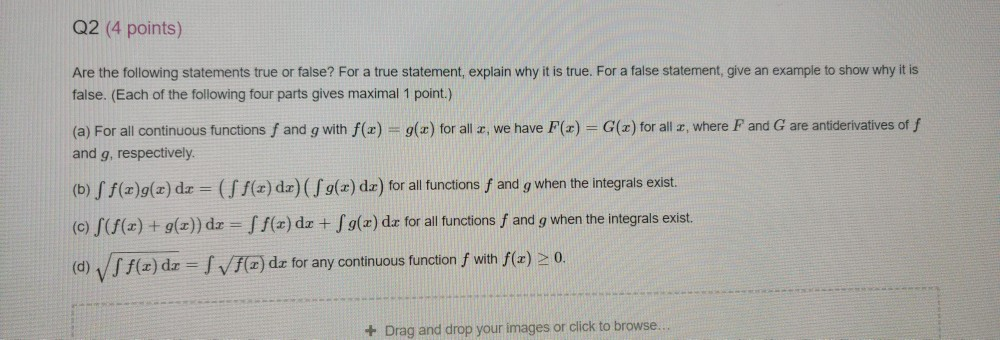 Solved Q2 (4 points) Are the following statements true or | Chegg.com