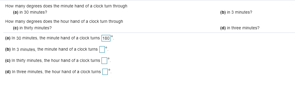 Solved How many degrees does the minute hand of a clock turn | Chegg.com
