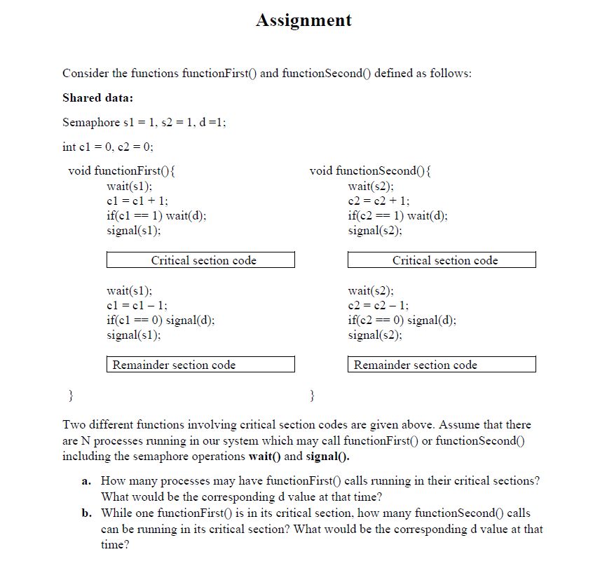 Solved Assignment Consider the functions functionFirst() and | Chegg.com