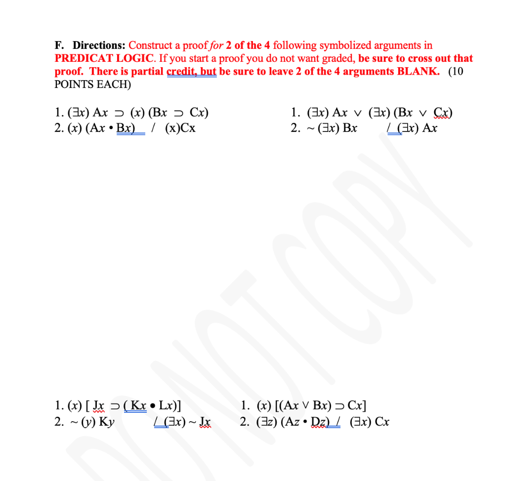 Solved F. Directions: Construct a proof for 2 of the 4 | Chegg.com