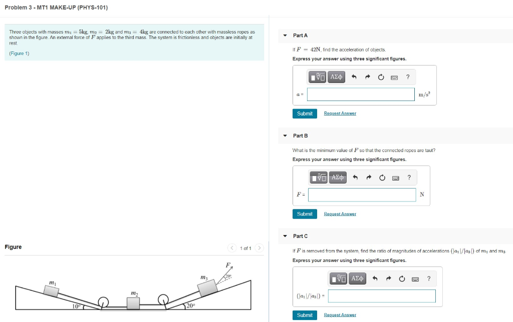 Solved Problem 3 - MT1 MAKE-UP (PHYS-101) Three objects with | Chegg.com