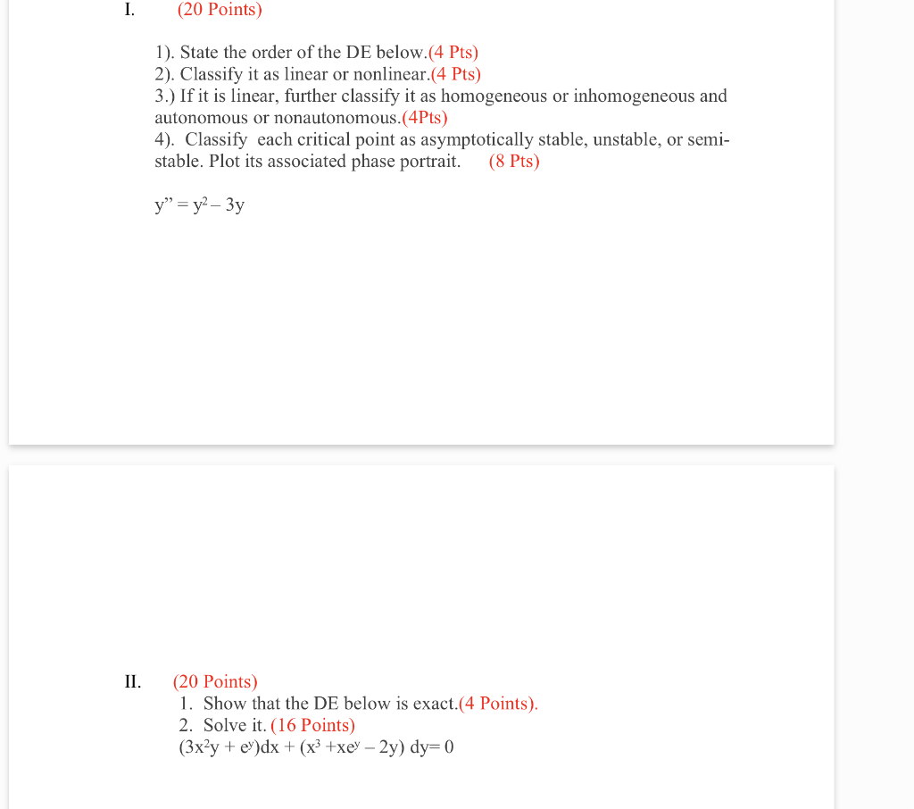 Solved 1). State the order of the DE below.(4 Pts) 2). | Chegg.com