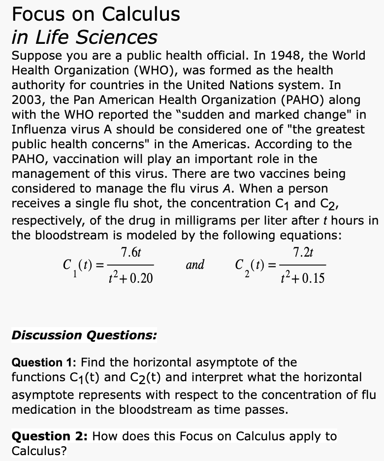 Solved Focus on Calculus in Life Sciences Suppose you are a | Chegg.com