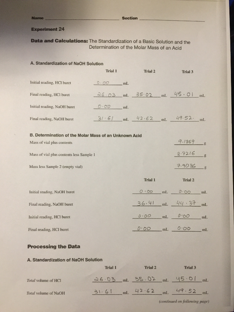 Solved Could somebody please help me with part B (HCL = | Chegg.com
