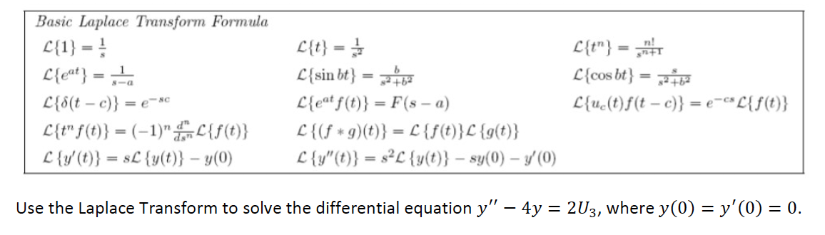Solved Basic Laplace Transform Formula L{1} = 1 L{eat} = | Chegg.com