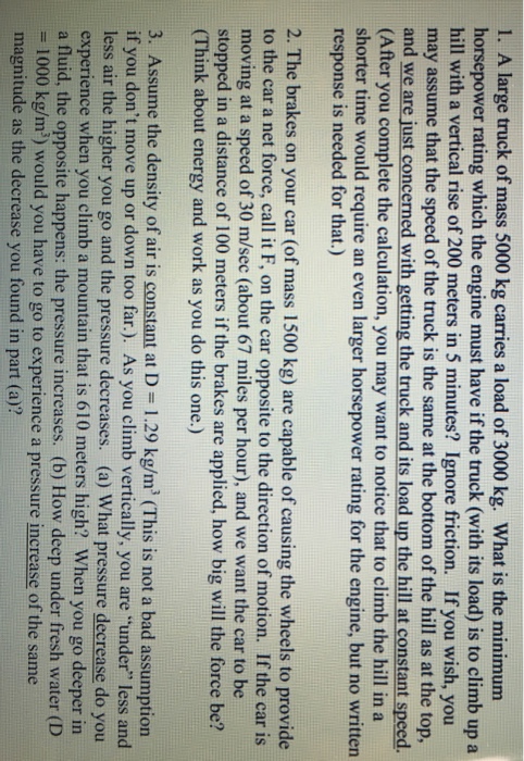 Solved A large truck of mass 5000 kg carries a load of 3000 | Chegg.com