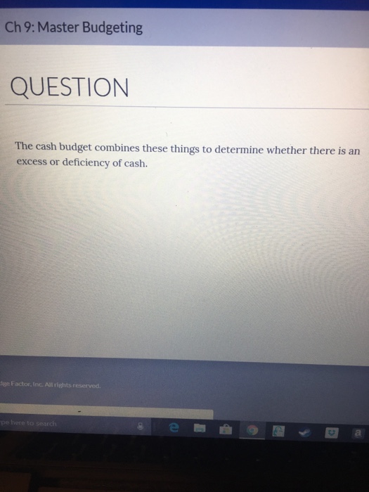 Solved Ch 9: Master Budgeting QUESTION The cash budget | Chegg.com