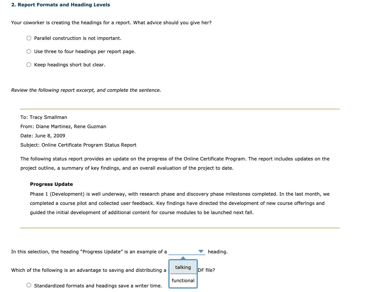 Solved 2. Report Formats and Heading Levels Your coworker is | Chegg.com