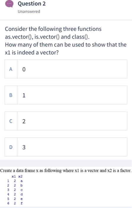 Solved Consider the following three functions as.vector(), | Chegg.com