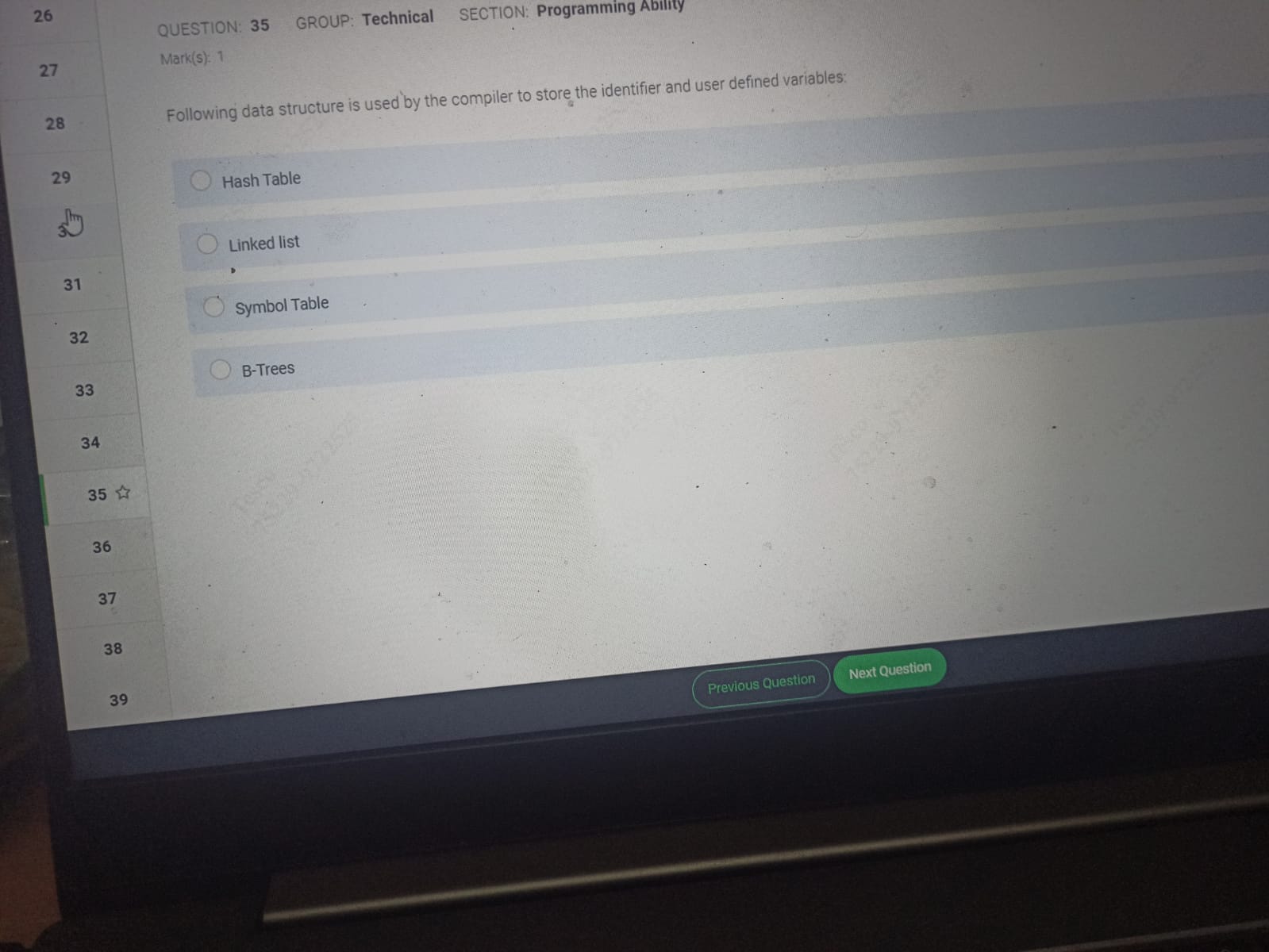 Solved QUESTION: 35 GROUP: Technical SECTION: Programming | Chegg.com