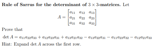 Solved Rule of Sarrus for the determinant of 3 x 3-matrices. | Chegg.com