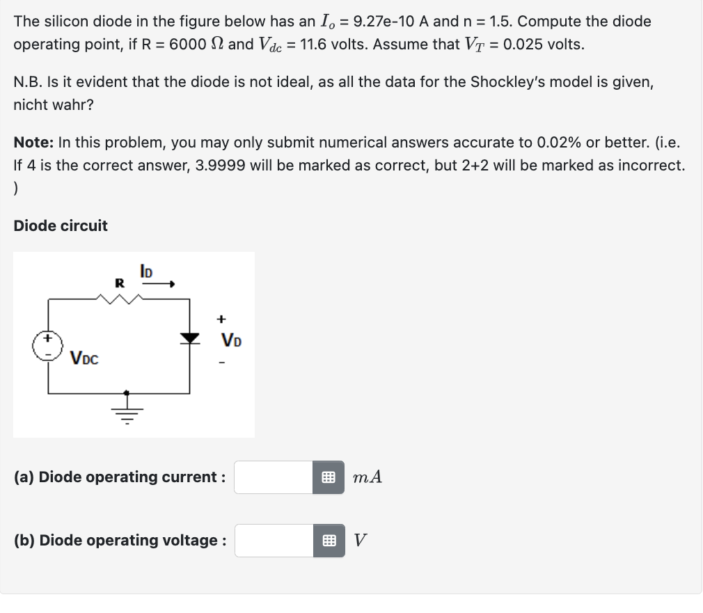 Solved PLEASE HELP WITH BOTH PARTS PLEASE The silicon diode | Chegg.com