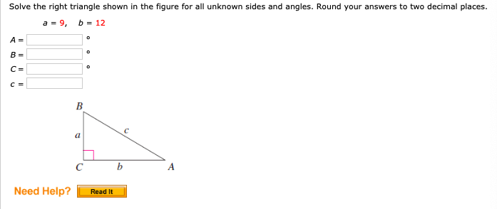 Solved Solve the right triangle shown in the figure for all | Chegg.com