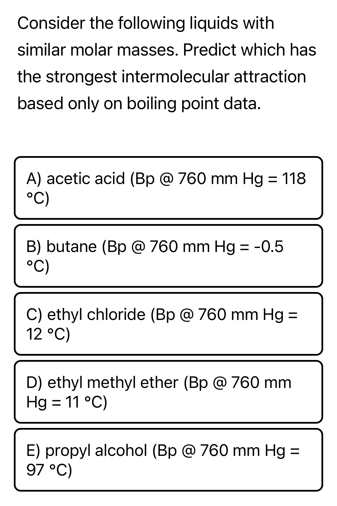 Solved Consider the following liquids with similar molar | Chegg.com