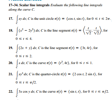 Solved 17-34. Scalar line integrals Evaluate the following | Chegg.com