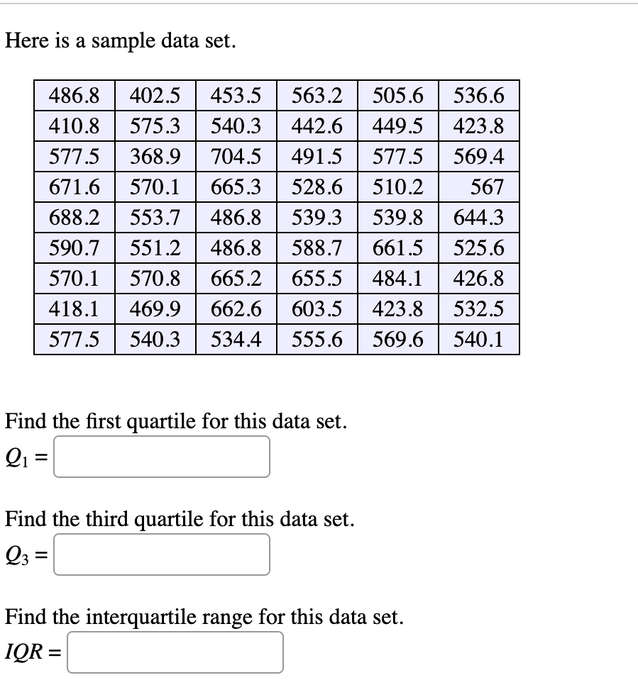 Solved Here is a sample data set. Find the first quartile | Chegg.com