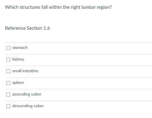 Solved Which structures fall within the right lumbar | Chegg.com