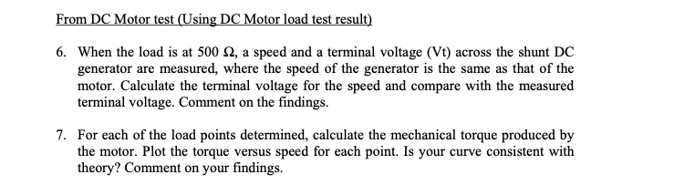 Solved From DC Motor test (Using DC Motor load test result) | Chegg.com