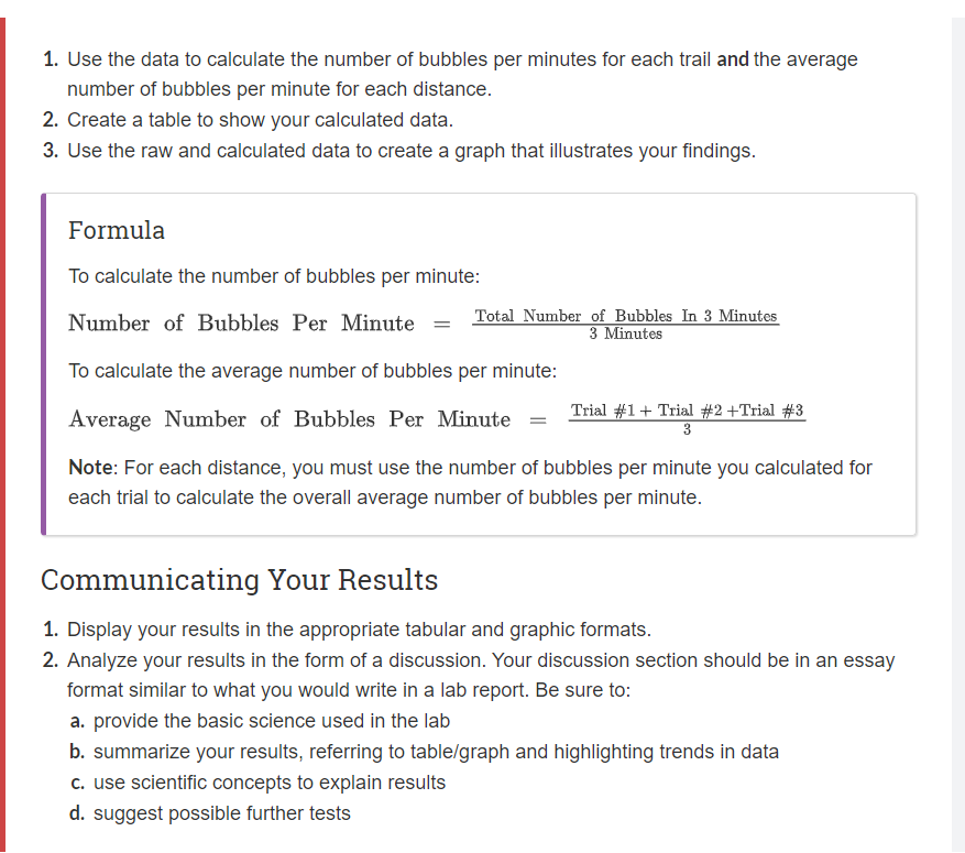 1. Use the data to calculate the number of bubbles | Chegg.com