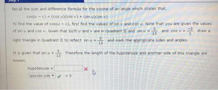 Solved Recall the sum and difference formula for the cosine | Chegg.com