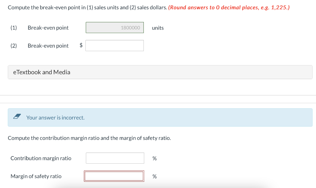 Solved Total Per Unit Sales $ 1800000 Variable Expenses Cost | Chegg.com