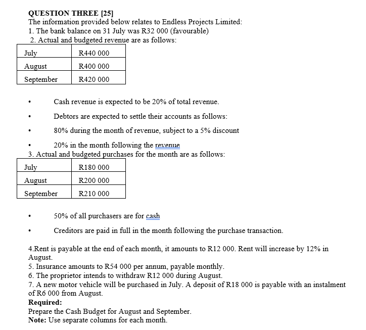 Solved QUESTION THREE [25]The information provided below | Chegg.com
