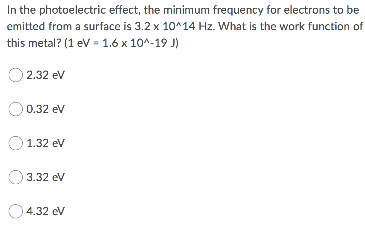 Solved In the photoelectric effect, the minimum frequency | Chegg.com